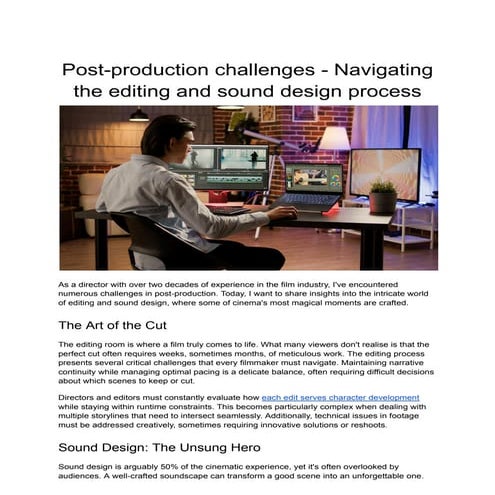 Post-production challenges - Navigating the editing and sound design ...