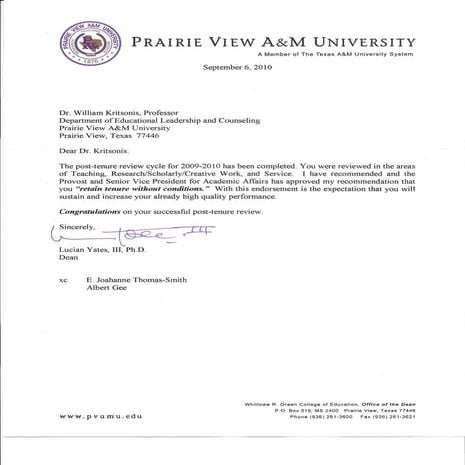 Post tenure review letter | PDF