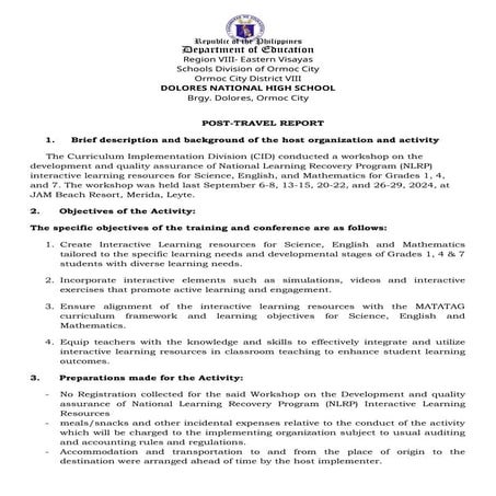 Post-Travel-Report-Day- National Learning Recovery Program.docx