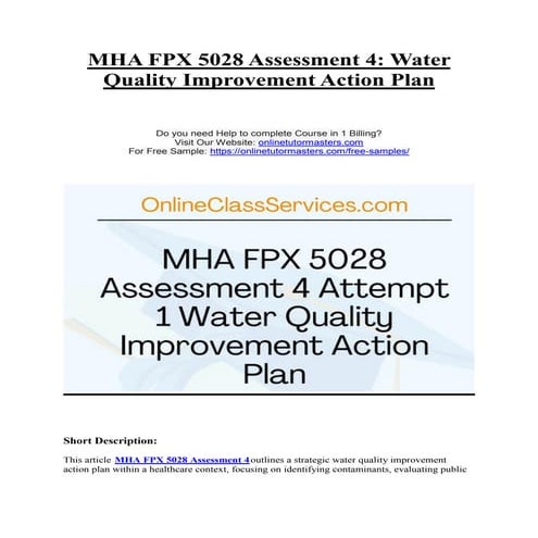 MHA FPX 5028 Assessment 4: Water Quality Improvement Action Plan | PDF