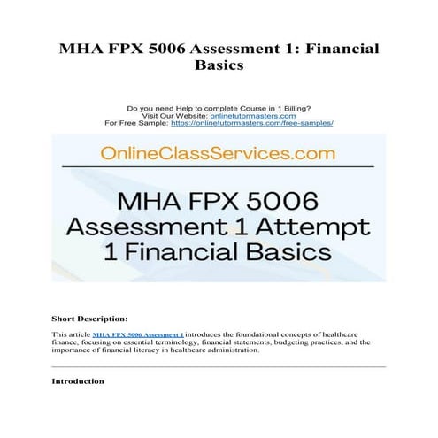 MHA FPX 5006 Assessment 1: Financial Basics | PDF