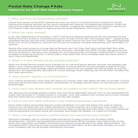 POSTAL RATE CHANGES FOR 2018 | PDF