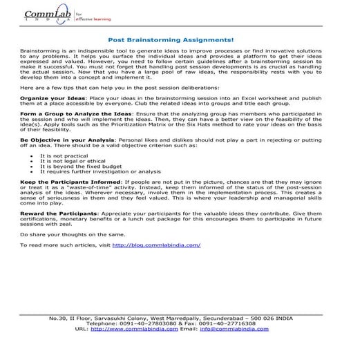 Post brainstorming assignments! | PDF | Business and Finance