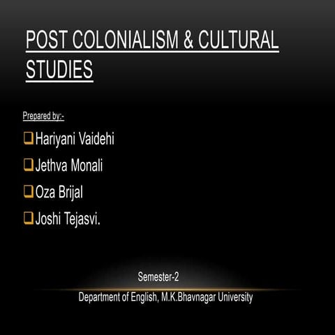 Postcolonialism and cultural studies | PPTX