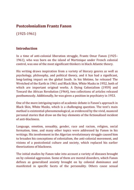 Postcolonial Theory & Frantz Fanon | PPTX