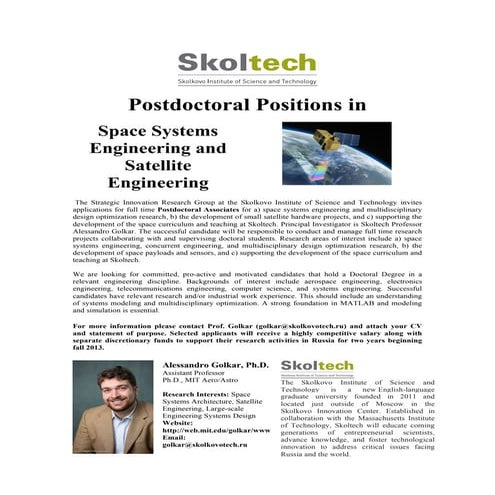 Skoltech is hiring post-docs for its Strategic Innovation Research ...