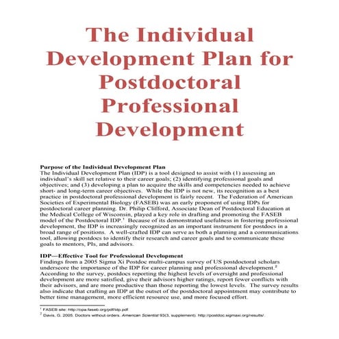 The Individual Development Plan for Postdoctoral Professional ...
