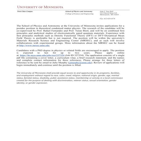 Postdoctoral associate ad university of minnesota fernandes birol | PDF