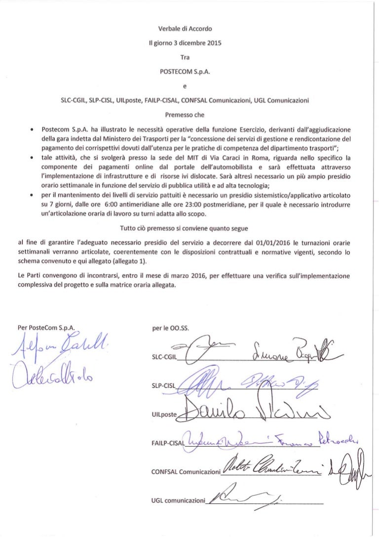 Postecom verbale di accordo 3 dicembre 2015 Postecom verbale di accordo 3 dicembre 2015