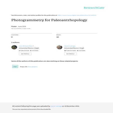 Photogrammetry for Paleoantrhopology | PDF