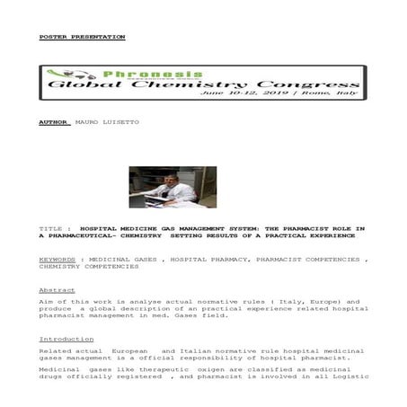 Poster hosp. med gas management luisetto m global chemistry congress rome 2019 | PDF