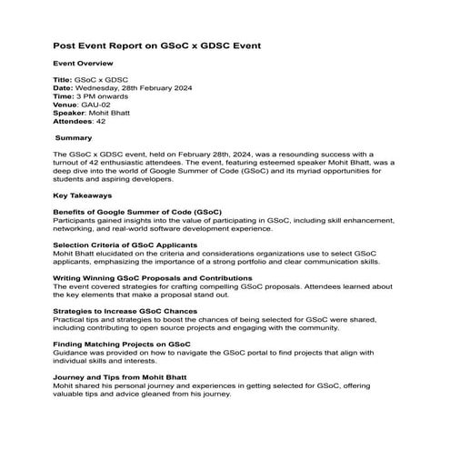 Post Event Report On Gsoc X Gdsc Eventpdf