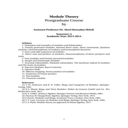 Postgraduate module theory 2013- lectures | PDF