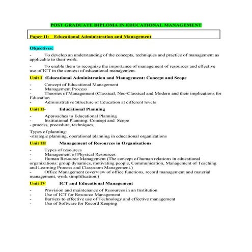 Post graduate diploma in educational management | PDF