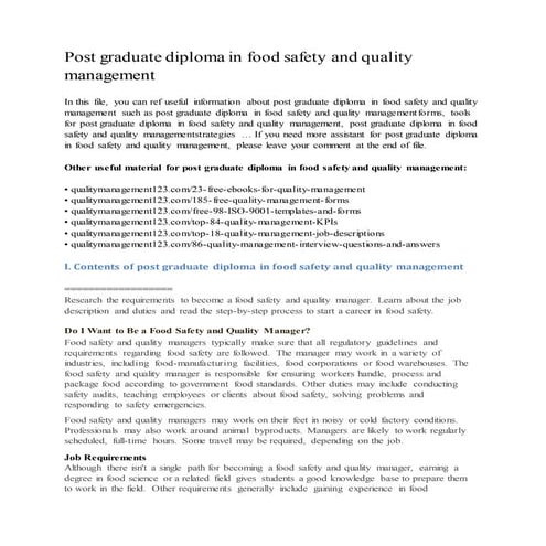 Post graduate diploma in food safety and quality management | DOCX ...