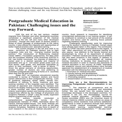 Postgraduate medical education in pakistan muhammad saaiq | PDF