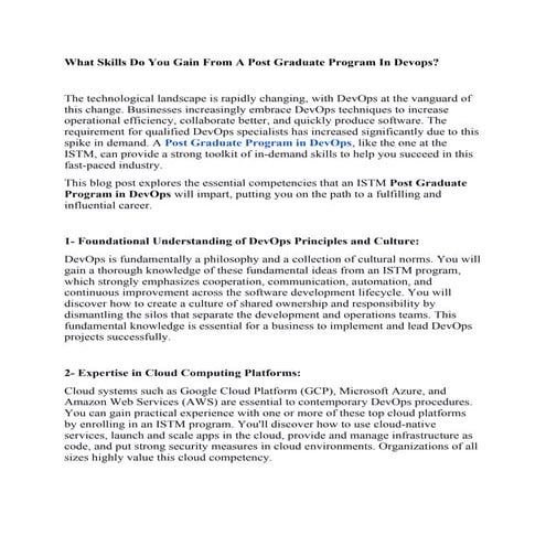 What Skills Do You Gain From A Post Graduate Program In Devops? | DOCX