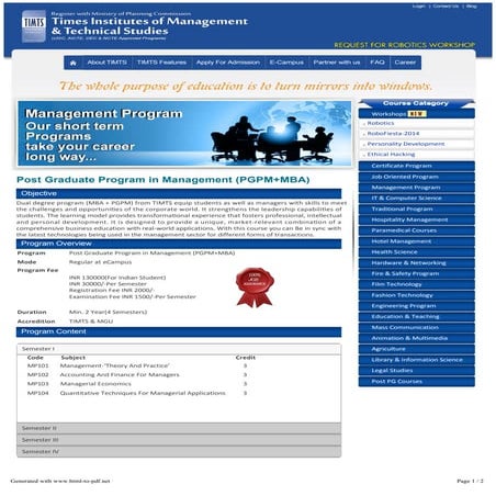 Post graduation program in management(pgpm+mba) | PDF