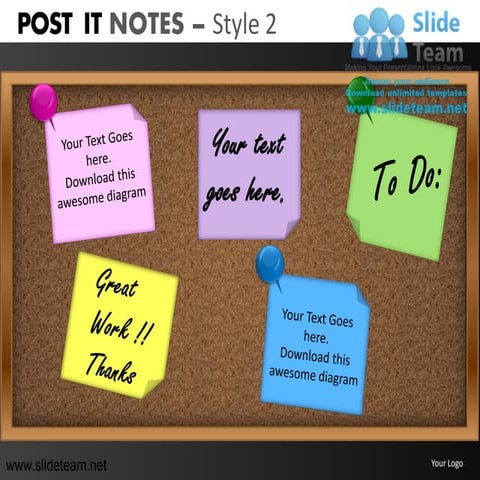 Post it notes pinned on board design 2 powerpoint ppt templates. | PDF