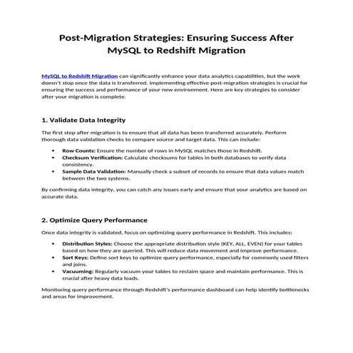 Post Migration Strategies Ensuring Success After Mysql To Redshift