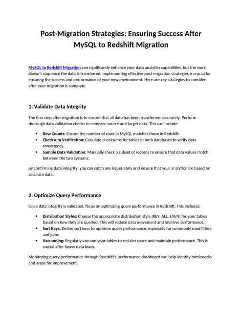 Post Migration Strategies Ensuring Success After Mysql To Redshift