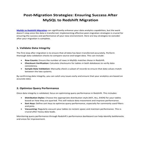 Post Migration Strategies Ensuring Success After Mysql To Redshift