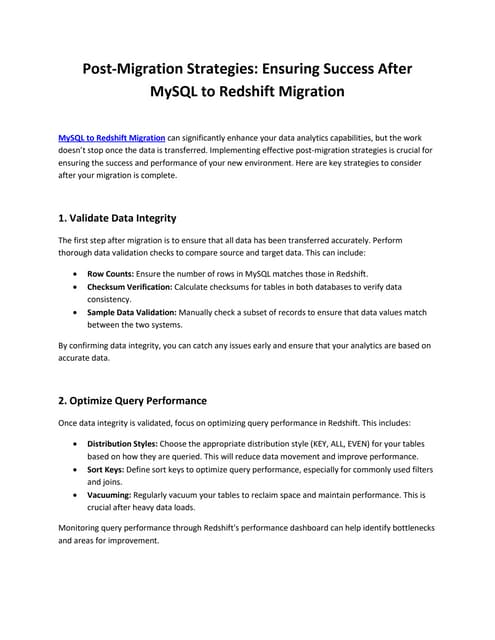 Post Migration Strategies Ensuring Success After Mysql To Redshift