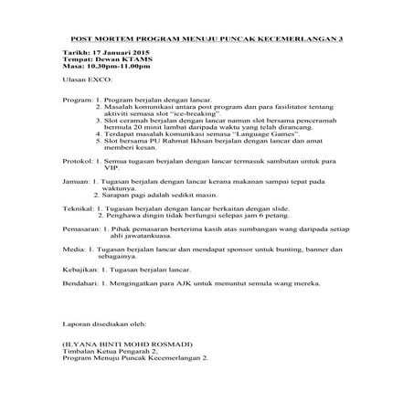 Post mortem program menuju puncak kecemerlangan 3 | PDF