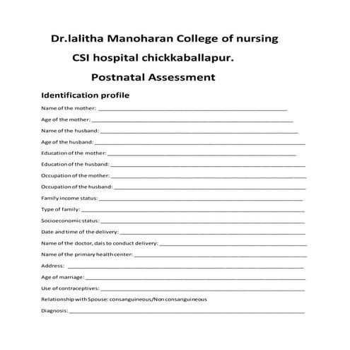 Post natal assessment format in community area | DOCX