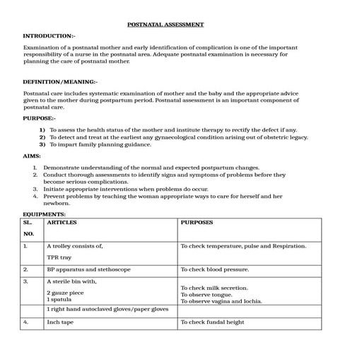 Postnatal Examination | Postnatal Assessment | PPTX