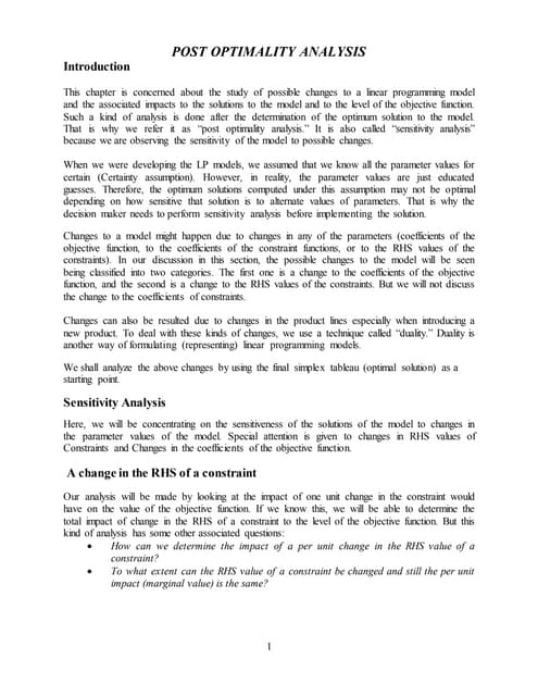 Operations Research - Sensitivity Analysis | PPTX