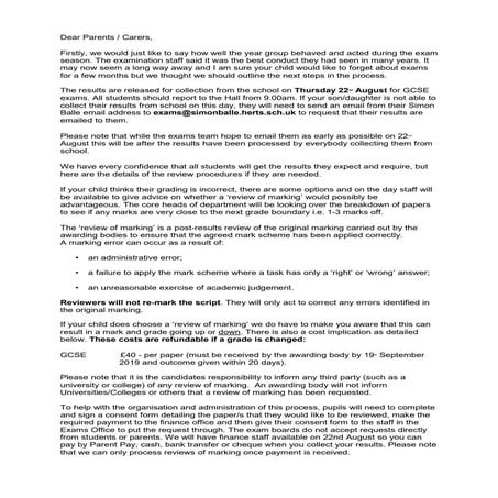 Post result service letter gcse summer 2019 | PDF