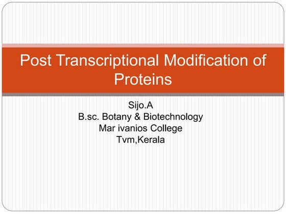 Post transcriptional modification | PPTX | Chemistry | Science