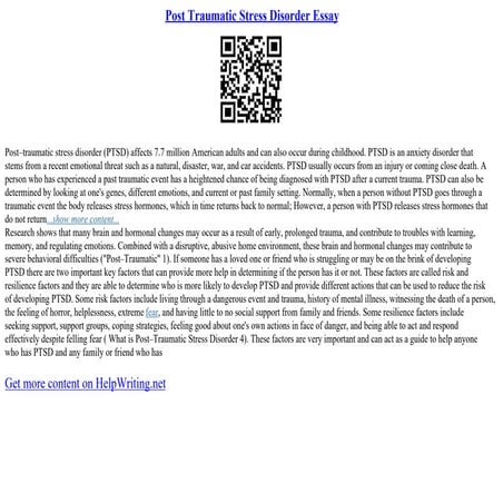 Post Traumatic Stress Disorder Essay | PPT