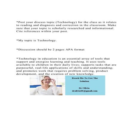 Post your discuss topic (Technology) for the class as it relate | DOCX