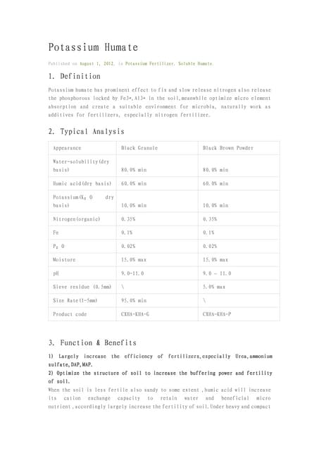 Potassium humate technical data sheet | PDF