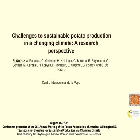 Challenges to Sustainable Potato Production in a changing climate: A ...