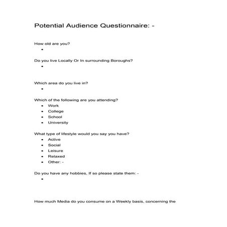 Potential Audience Questionnaire | DOC | Genres