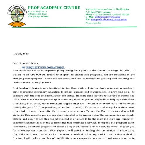 Request letter to Potential donors | RTF