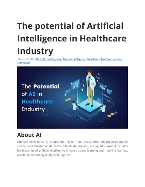 Ai in healthcare | PPTX | Healthcare Industry | Industries