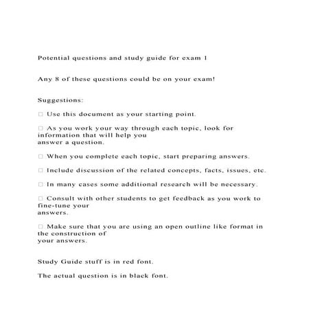Potential questions and study guide for exam 1 Any 8 of.docx