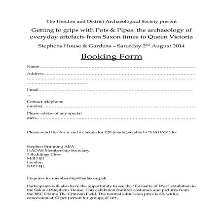 Pots and pipes booking form | DOC