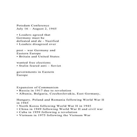 Potsdam ConferenceJuly 16 – August 2, 1945• Leaders agre.docx