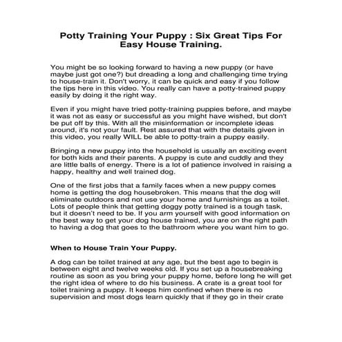 Potty training your puppy six great tips for easy house training | PDF