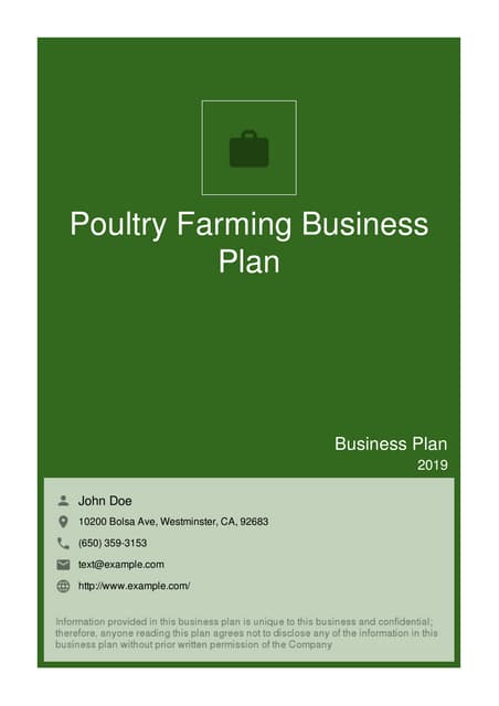 BUSINESS PLAN FOR A POULTRY FARM INVESTMENT | DOC
