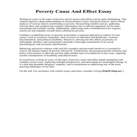 Poverty Cause And Effect Essay | PDF