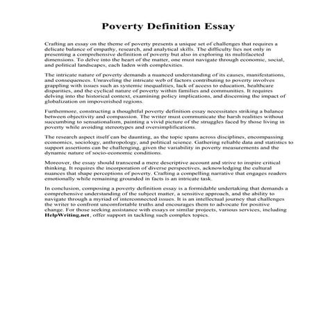 Poverty Definition Essay. Cuyahoga Community College | PDF | Debated ...
