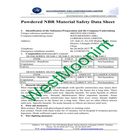 Powdered nbr material safety data sheet | PDF