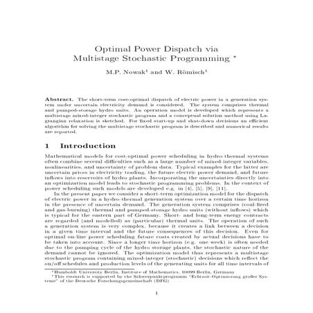 Optimal Power Dispatch Via Multistage Stochastic Programming Pdf