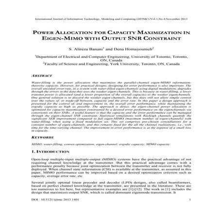 Power Allocation For Capacity Maximization In Eigen Mimo With Output Snr Constraint Pdf 